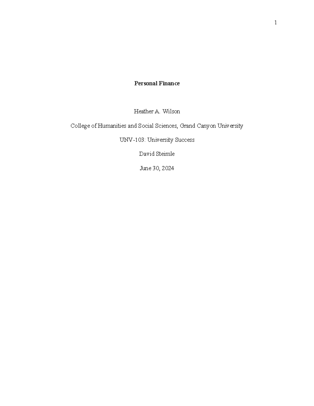 UNV-103: Personal Finance Reflection and Improvement Strategies ...
