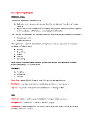 MG4031 Week One Lecture One - Management principles Week one 4/9/17 ...