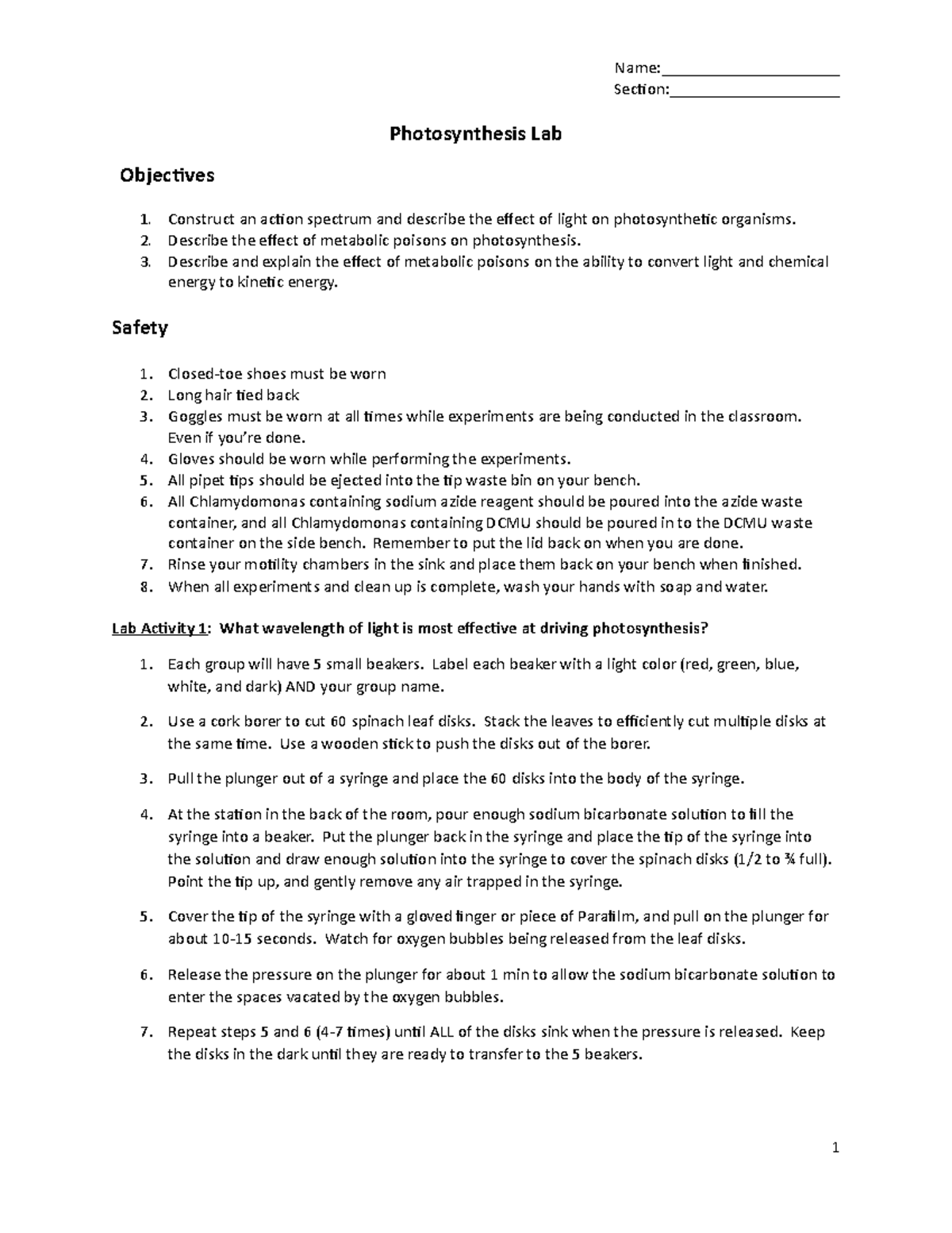 Photosynthesis Lab Protocoland Datasheet spinach v1 - Section ...