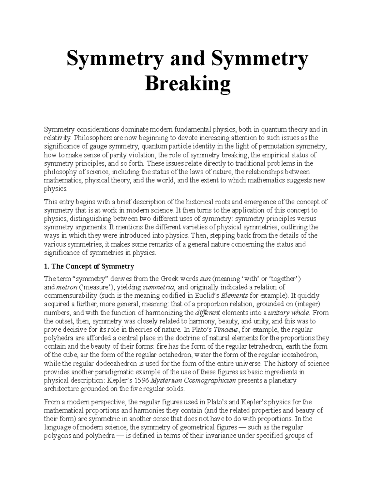 Lecture Symmetry and Symmetry Breaking - Symmetry and Symmetry Breaking Symmetry considerations ...