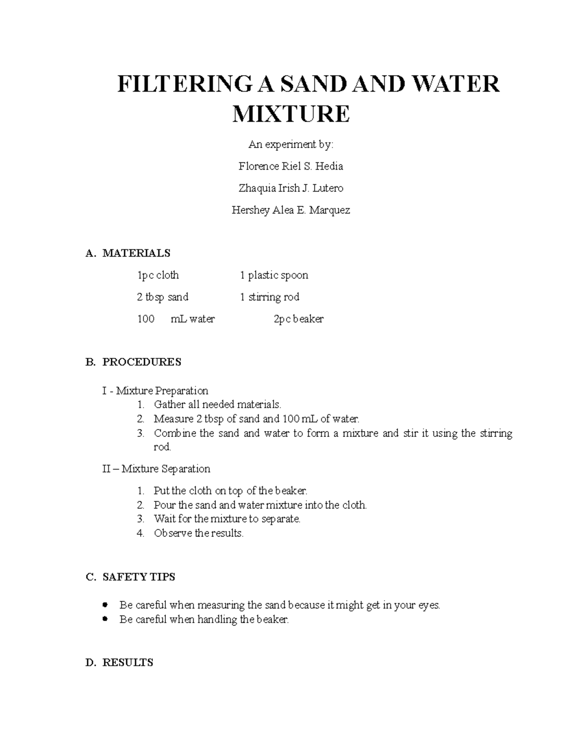 Filtering-A-SAND-AND- Water- Mixture 1 - FILTERING A SAND AND WATER ...