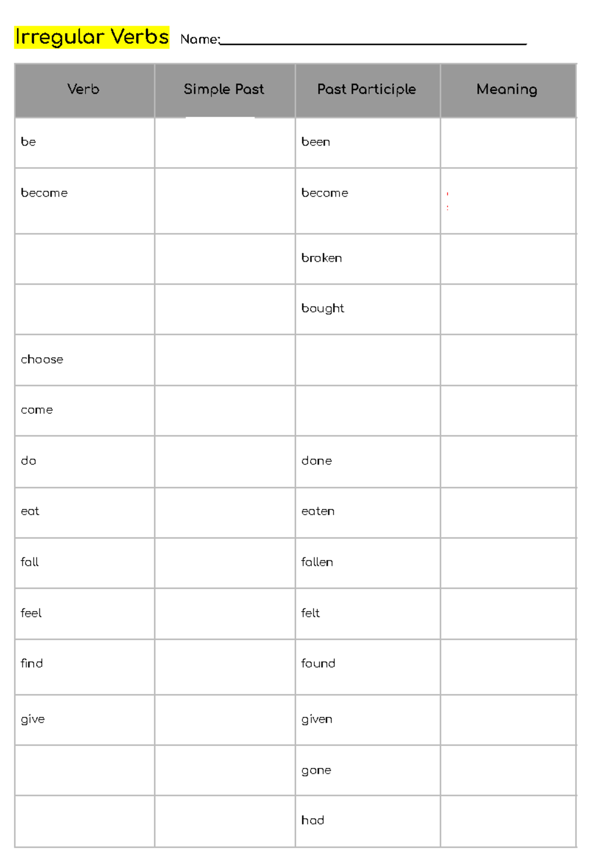 Irregular Verbs - Studocu