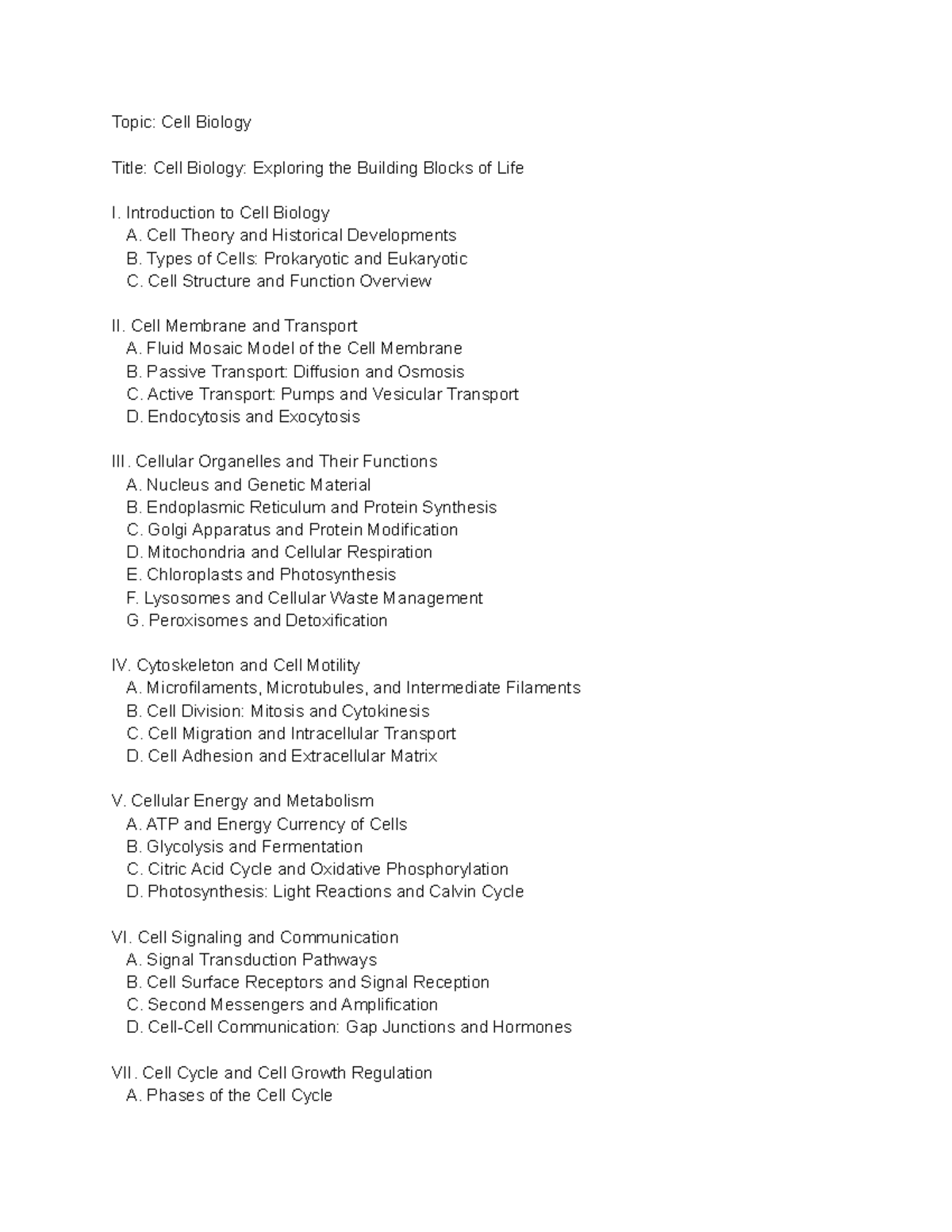 Topic Cell Biology - Evolution and Behavior (BIO 130) - Topic: Cell ...