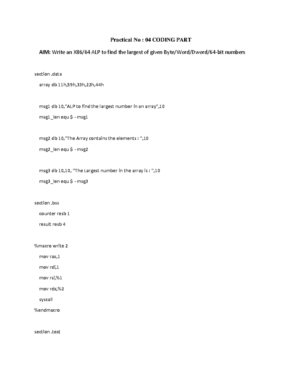 Practical no 4 coding part - Practical No : 04 CODING PART AIM: Write ...