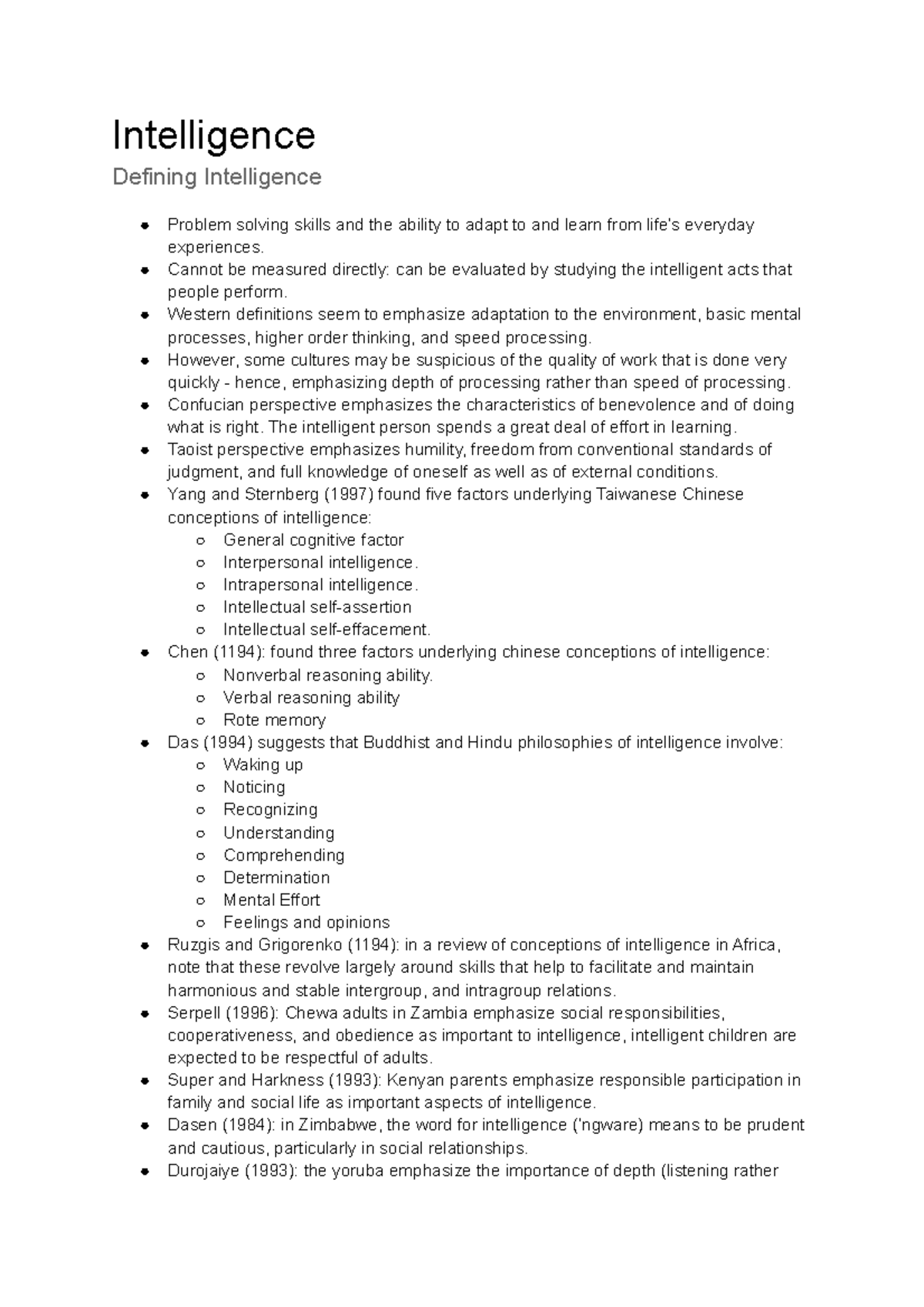 PSYC 1002- Intelligence - Intelligence Defining Intelligence Problem solving skills and the ...