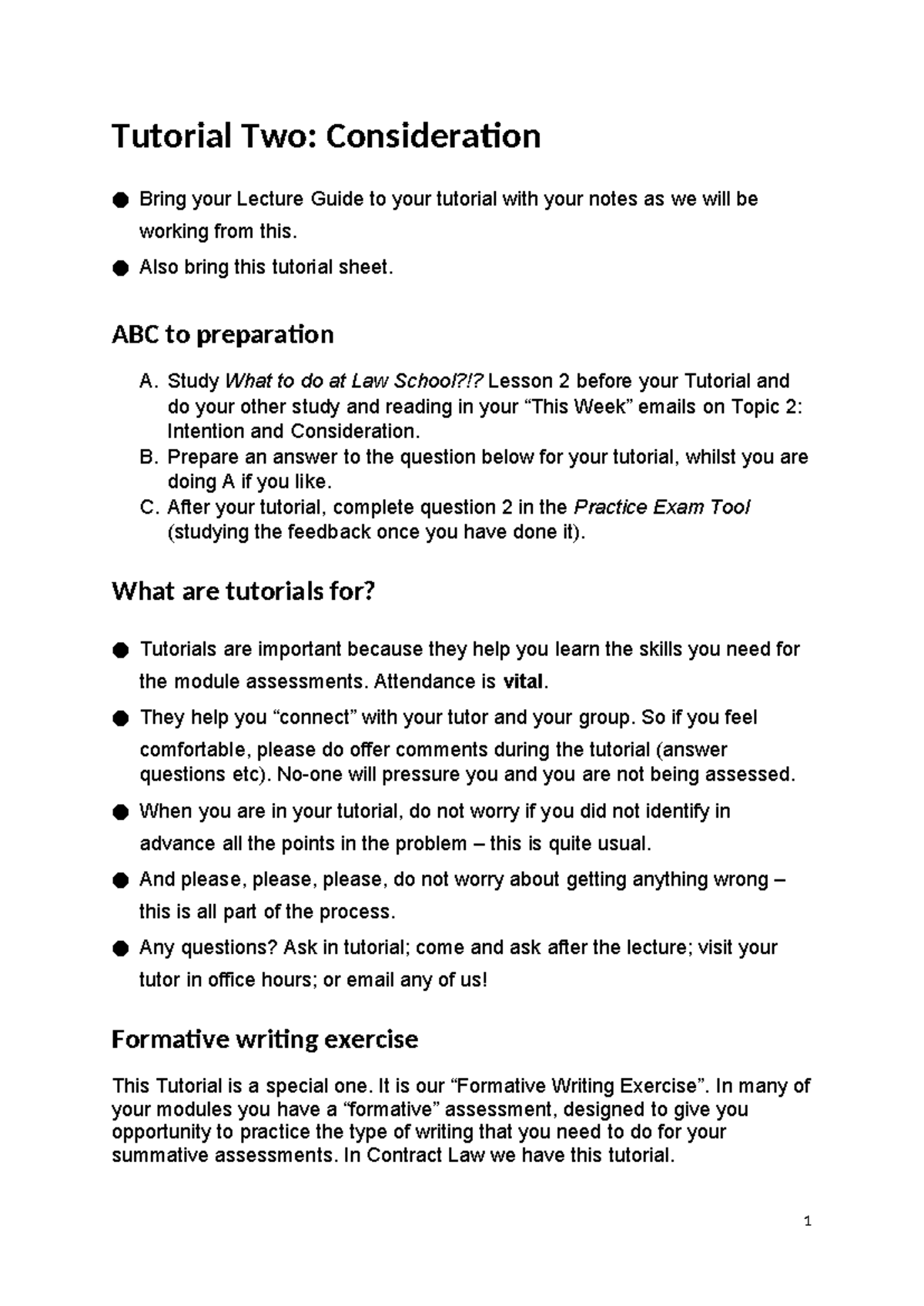 Contract Tutorial 2 Consideration - Tutorial Two: Consideration Bring your Lecture Guide to your ...