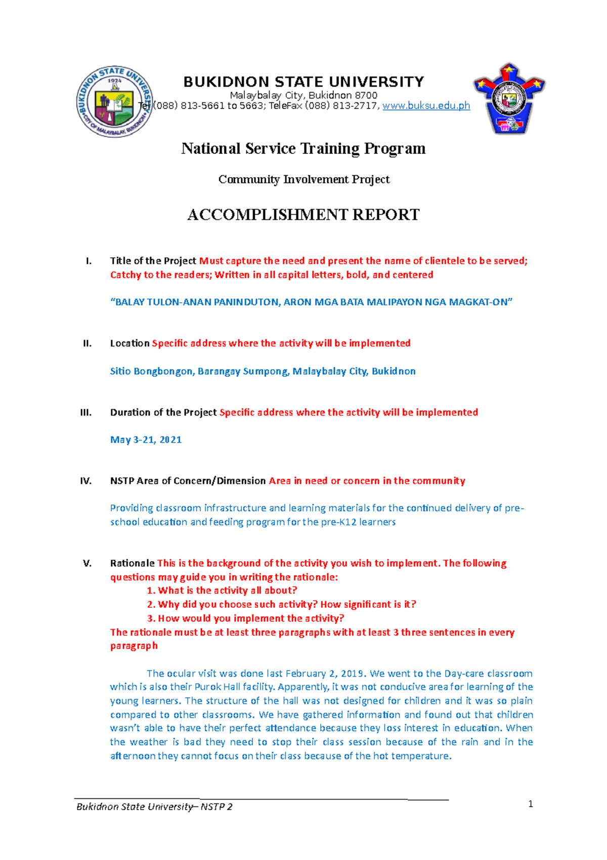 Accomplishment-Report-Format - BUKIDNON STATE UNIVERSITY Malaybalay ...