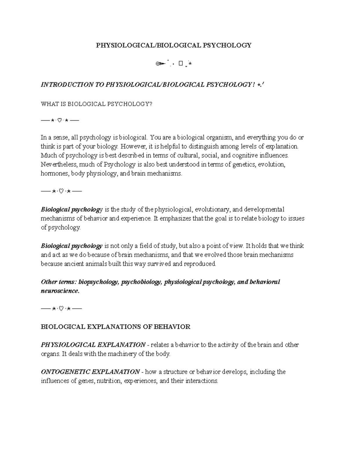 Physio'bio & psych stat lecture - PHYSIOLOGICAL/BIOLOGICAL PSYCHOLOGY ...