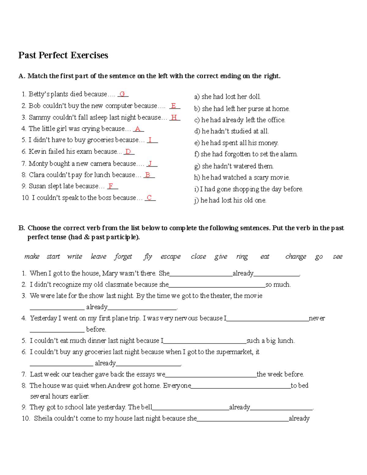 Topic 12 PAST Perfect - APUNTES PARA ESTUDIAR - Past Perfect Exercises ...