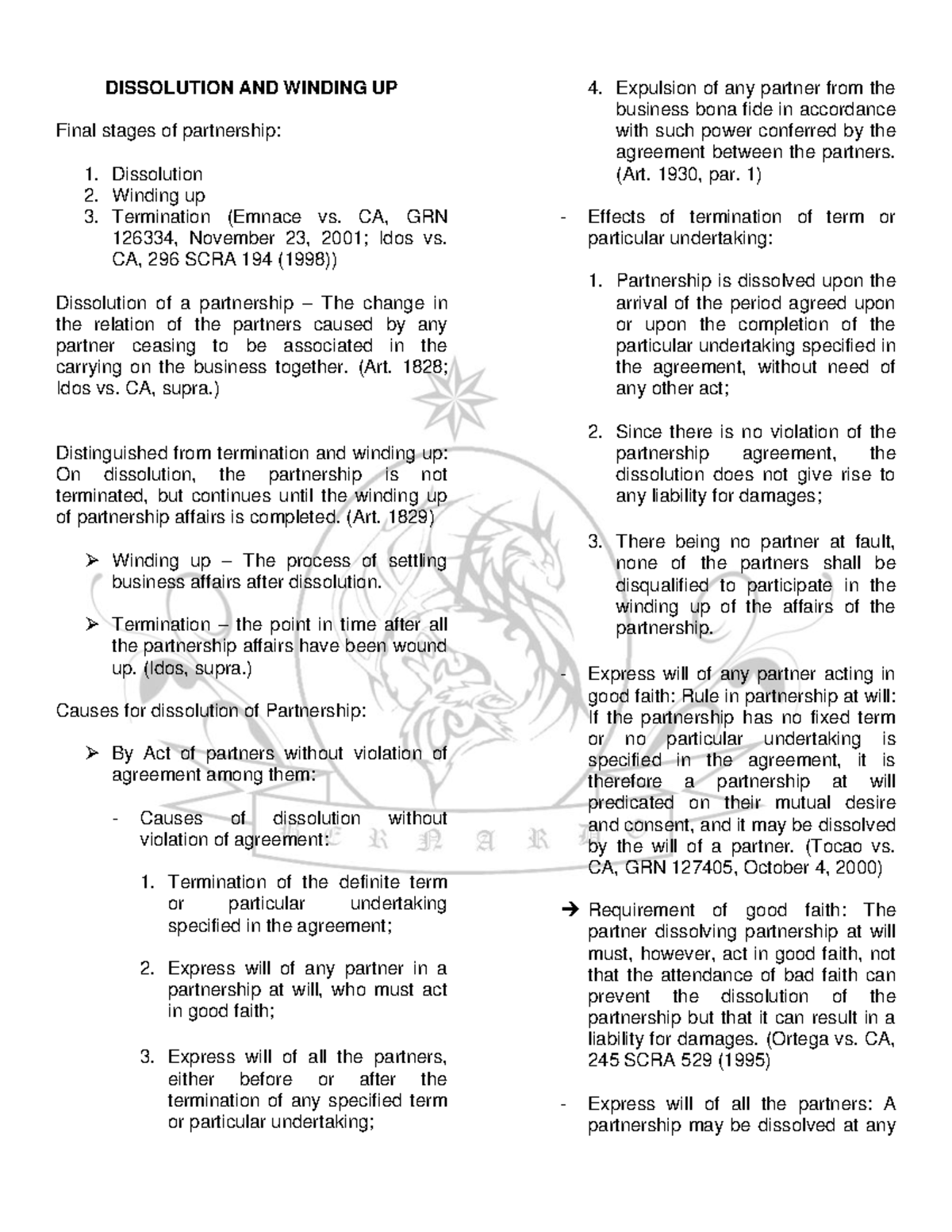 LAW2 (part 4) - HANDOUTS - DISSOLUTION AND WINDING UP Final stages of ...