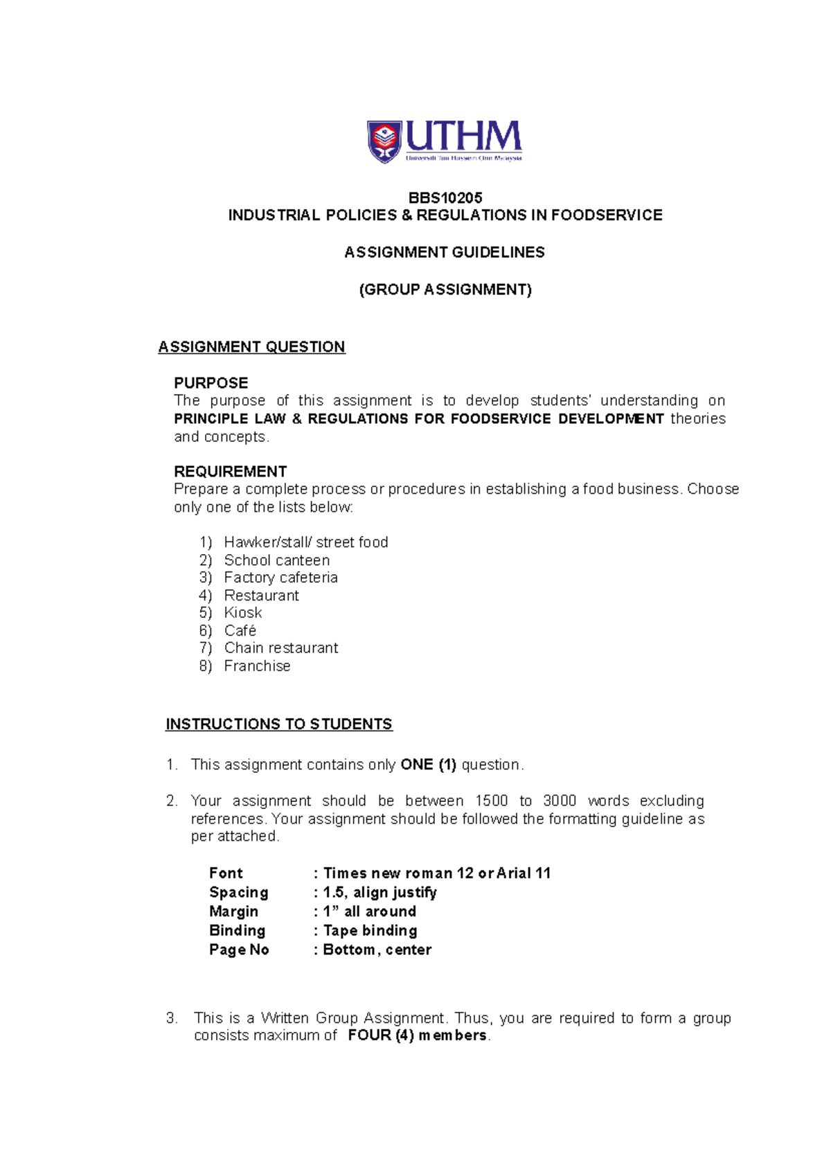 BBS 10205 Assignment Guideline - BBS INDUSTRIAL POLICIES & REGULATIONS ...