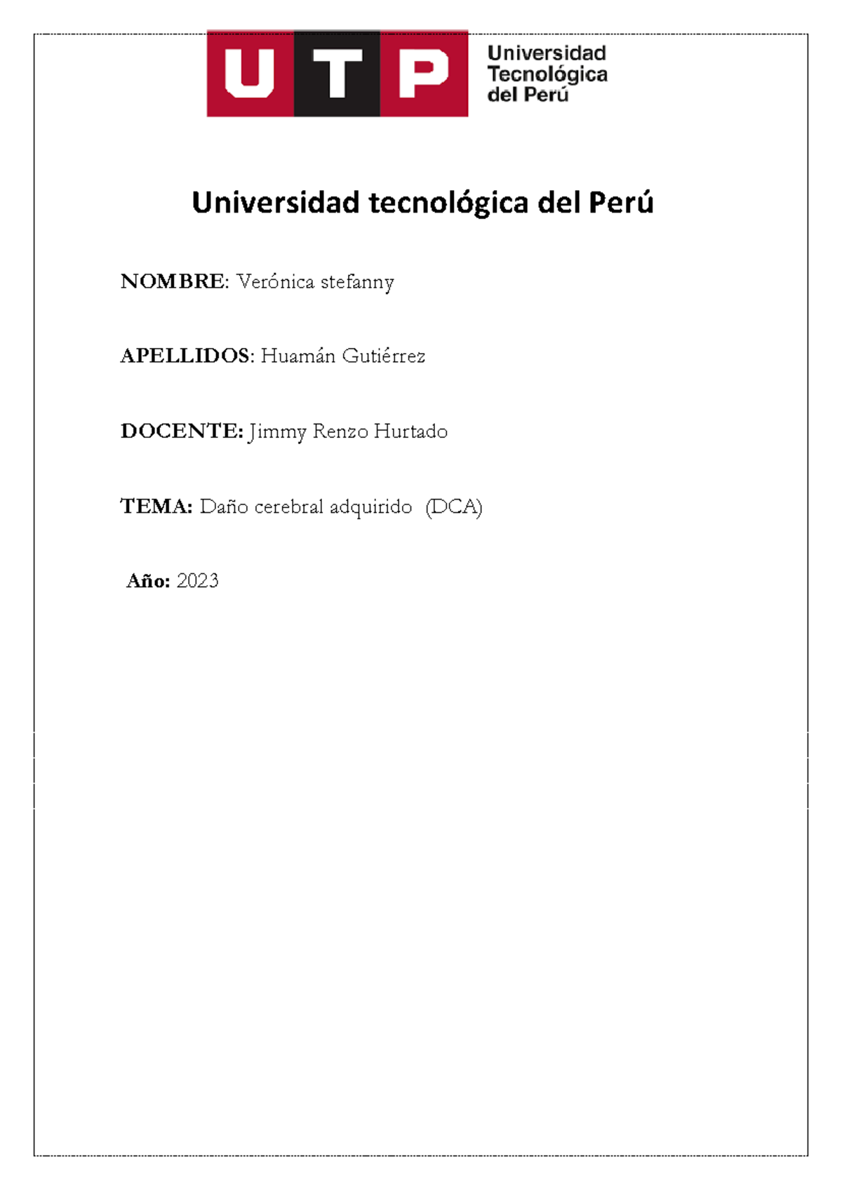 Universidad tecnológica del Perú - Personalidad - UTP - Studocu