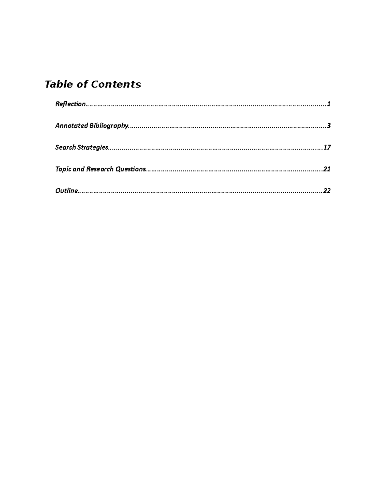 Anotated bib - annotations - Table of Contents - Studocu