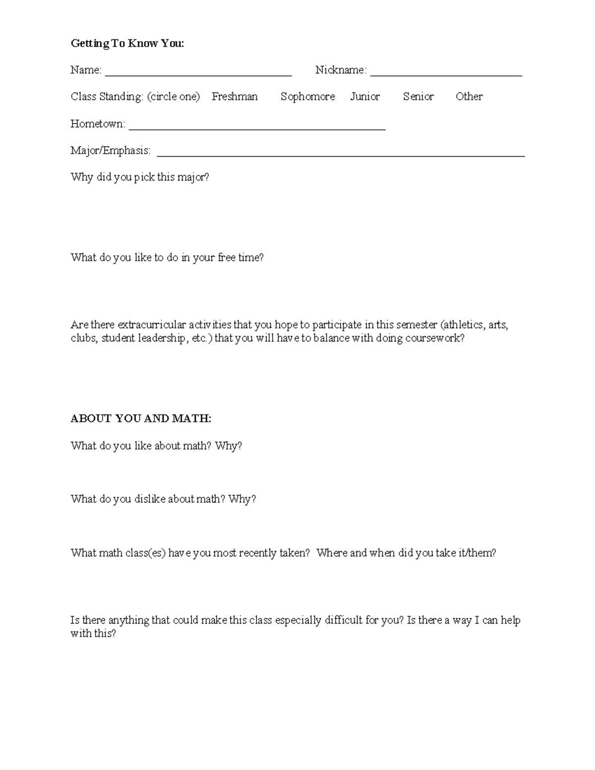 Getting to Know You Fall 2022 - Getting To Know You: Name