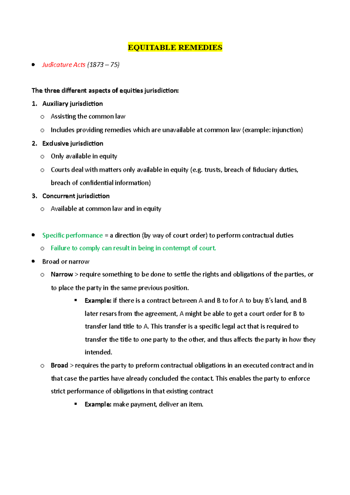 Equitable Remedies - LA3013:03 - JCU - Studocu