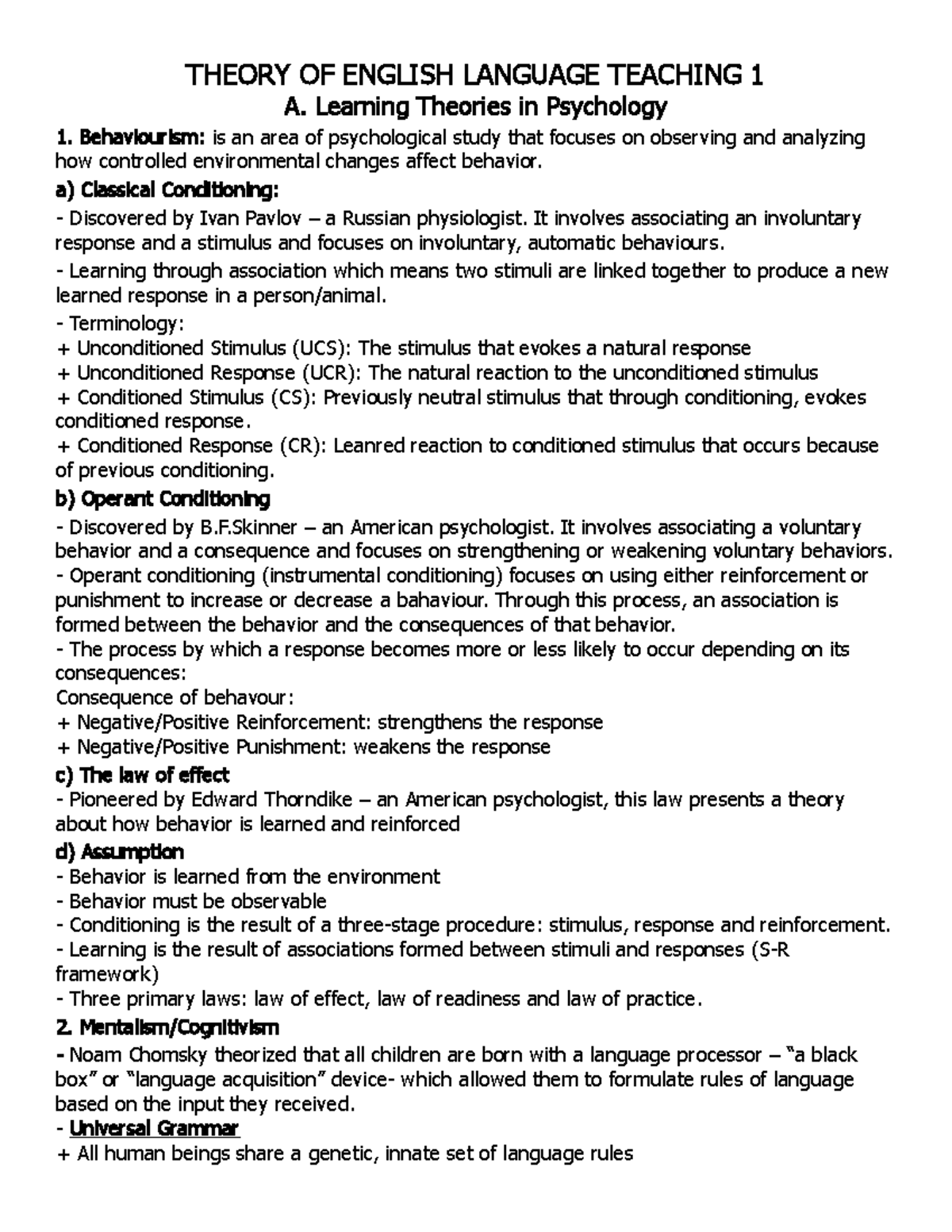 Tổng hợp lý thuyết lý luận dạy học Tiếng Anh 1 - THEORY OF ENGLISH ...