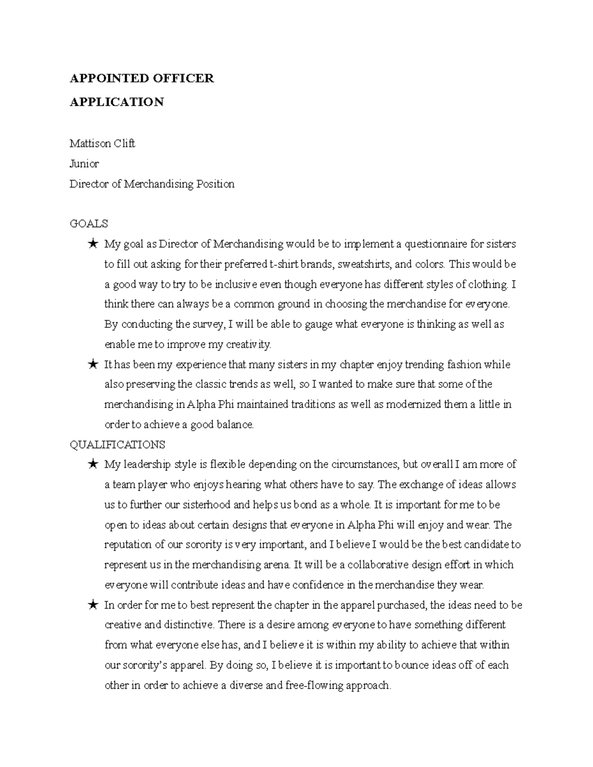 Appointed Officer - Yeah - APPOINTED OFFICER APPLICATION Mattison Clift ...