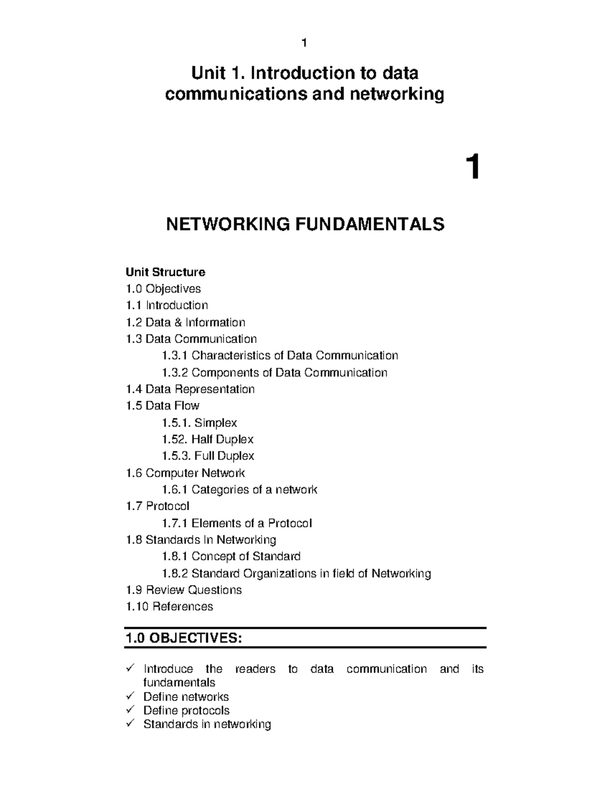 Dcn Lecture Notes Unit 1 Introduction To Data Communications And Networking 1 Networking