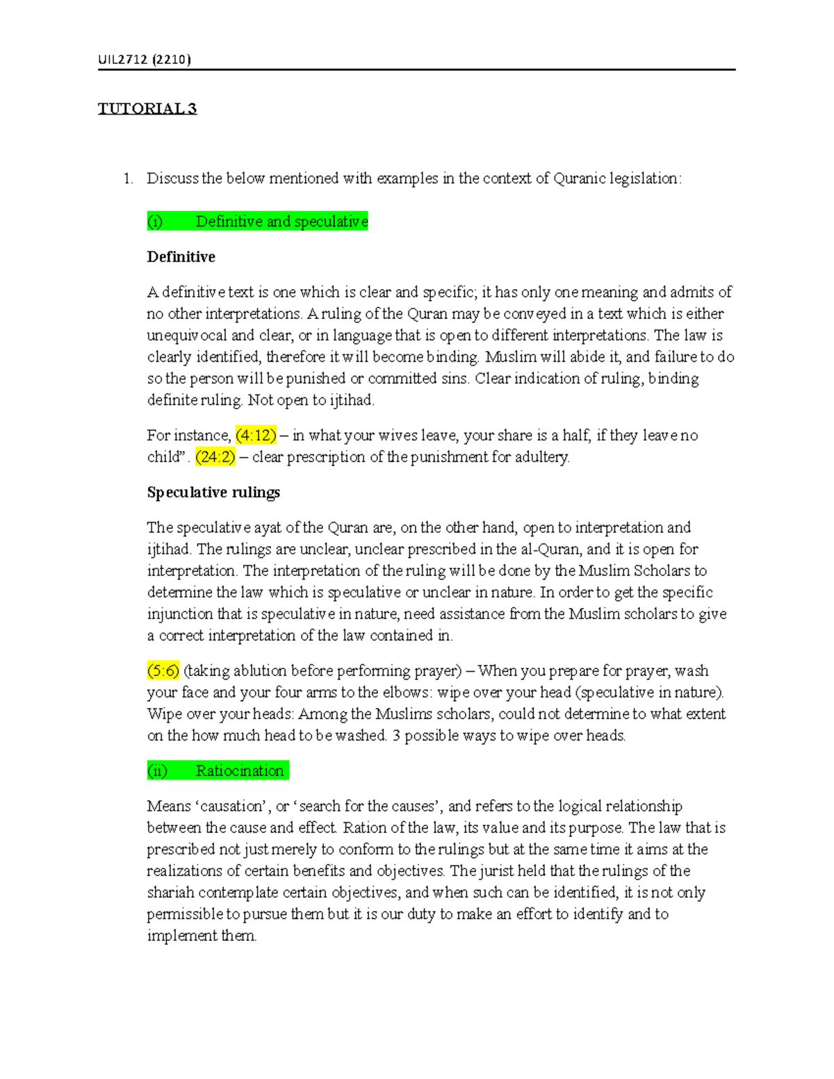 Tutorial Question 3 - UIL2712 (2210) TUTORIAL 3 Discuss the below mentioned with examples in the ...