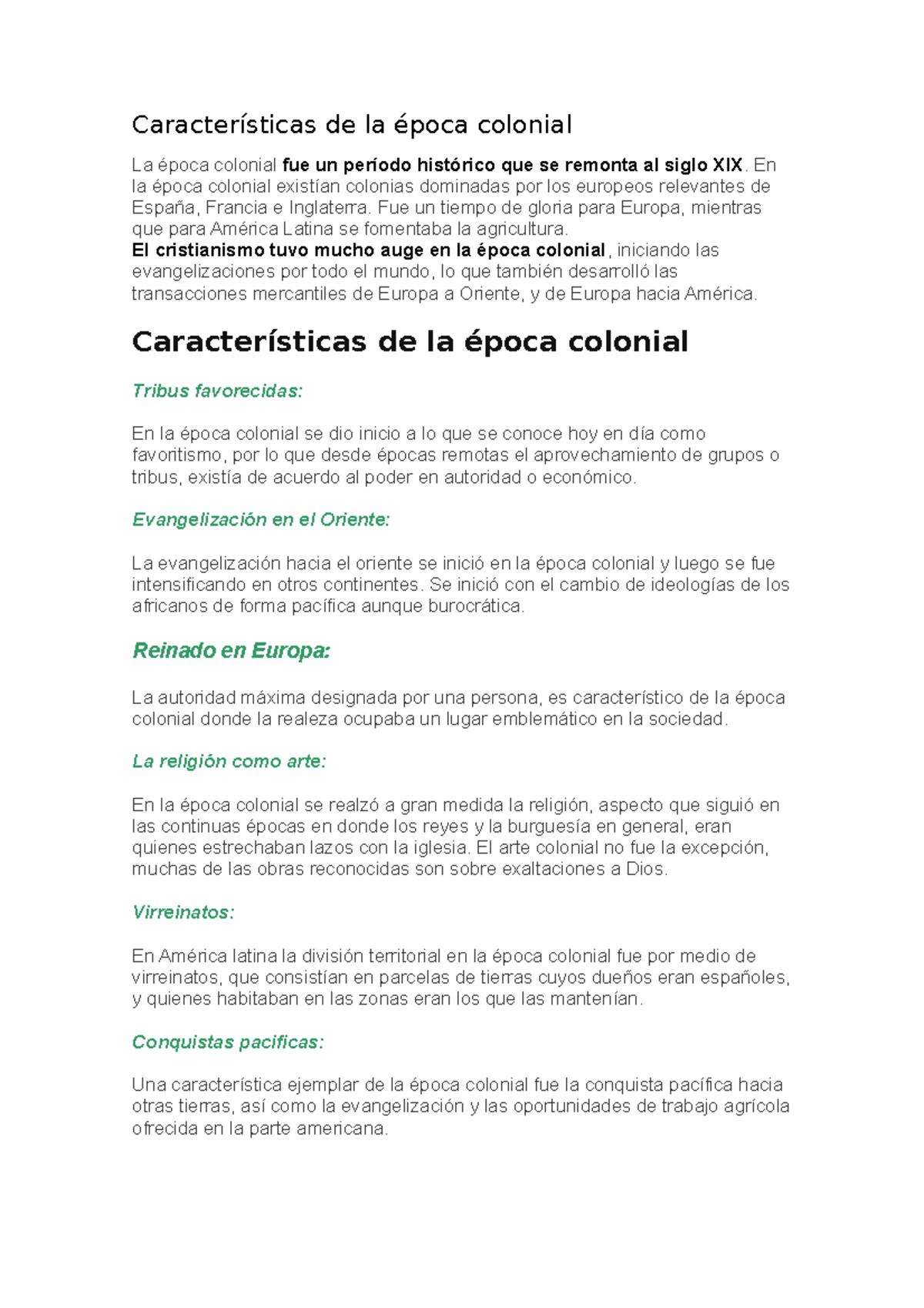 Características de la época colonial - Características de la época ...