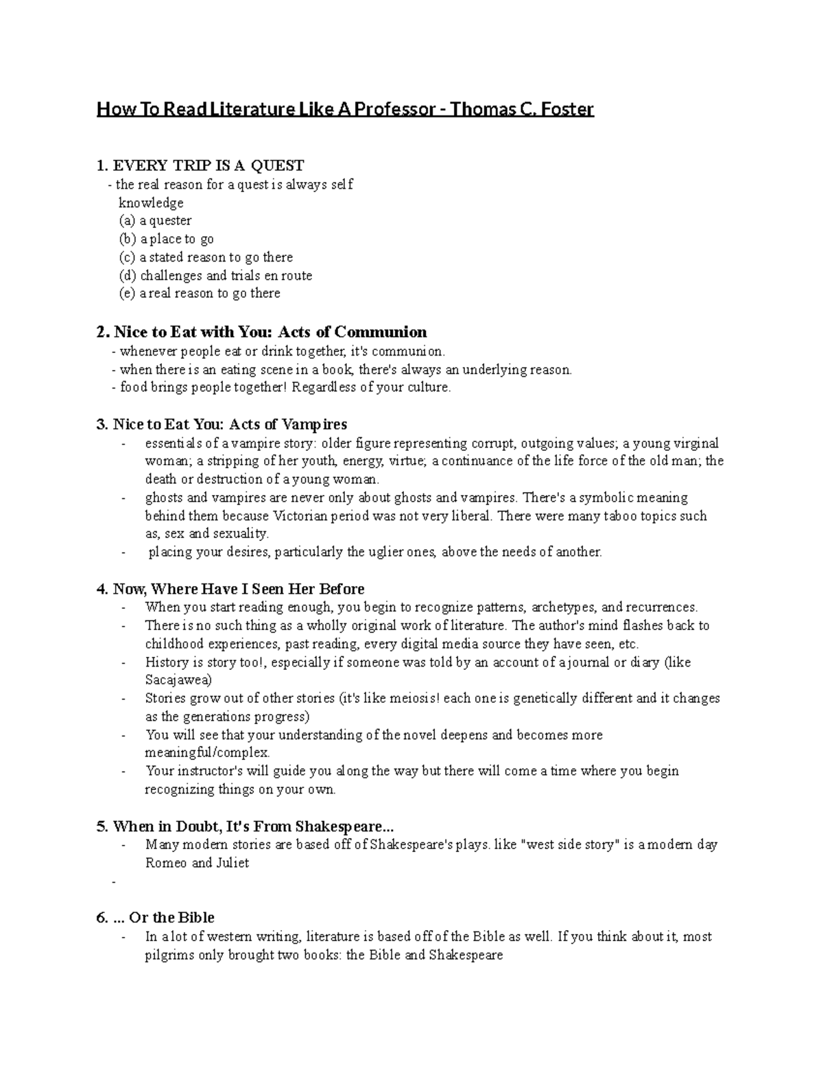 How To Read Literature Like A Professor Notes - Foster 1. EVERY TRIP IS ...