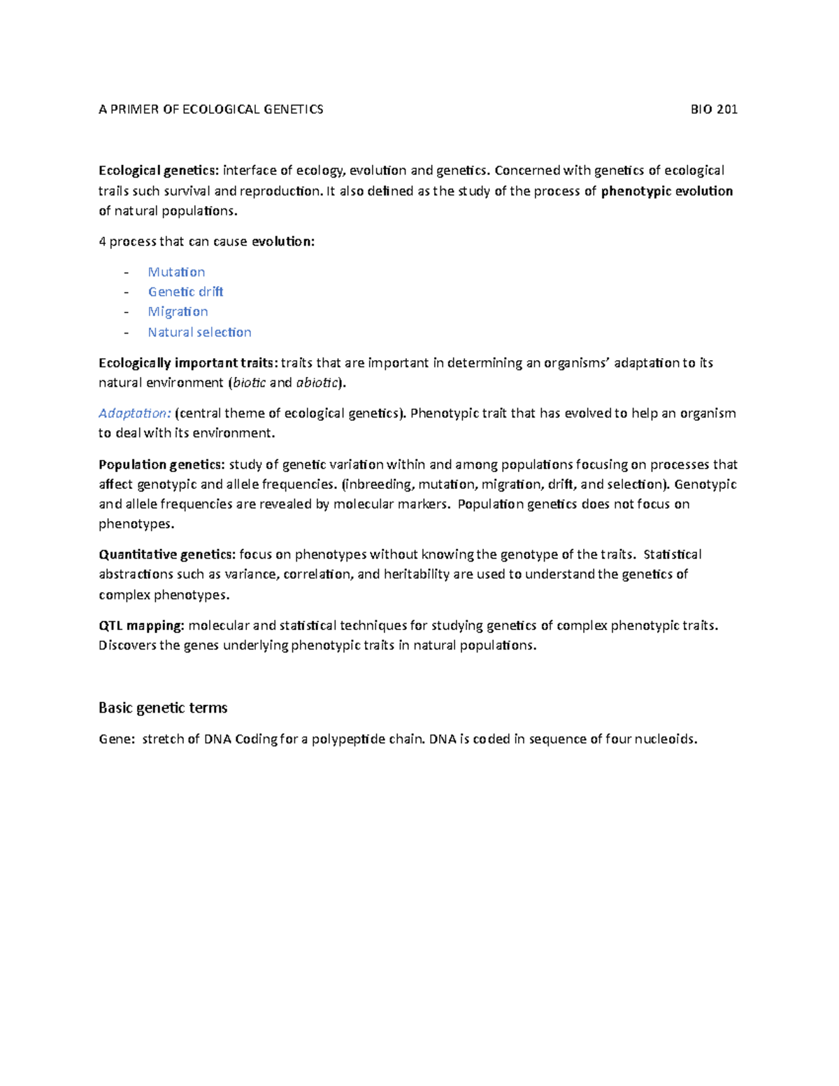 A Primer OF Ecological Genetics BIO 201 - A PRIMER OF ECOLOGICAL ...