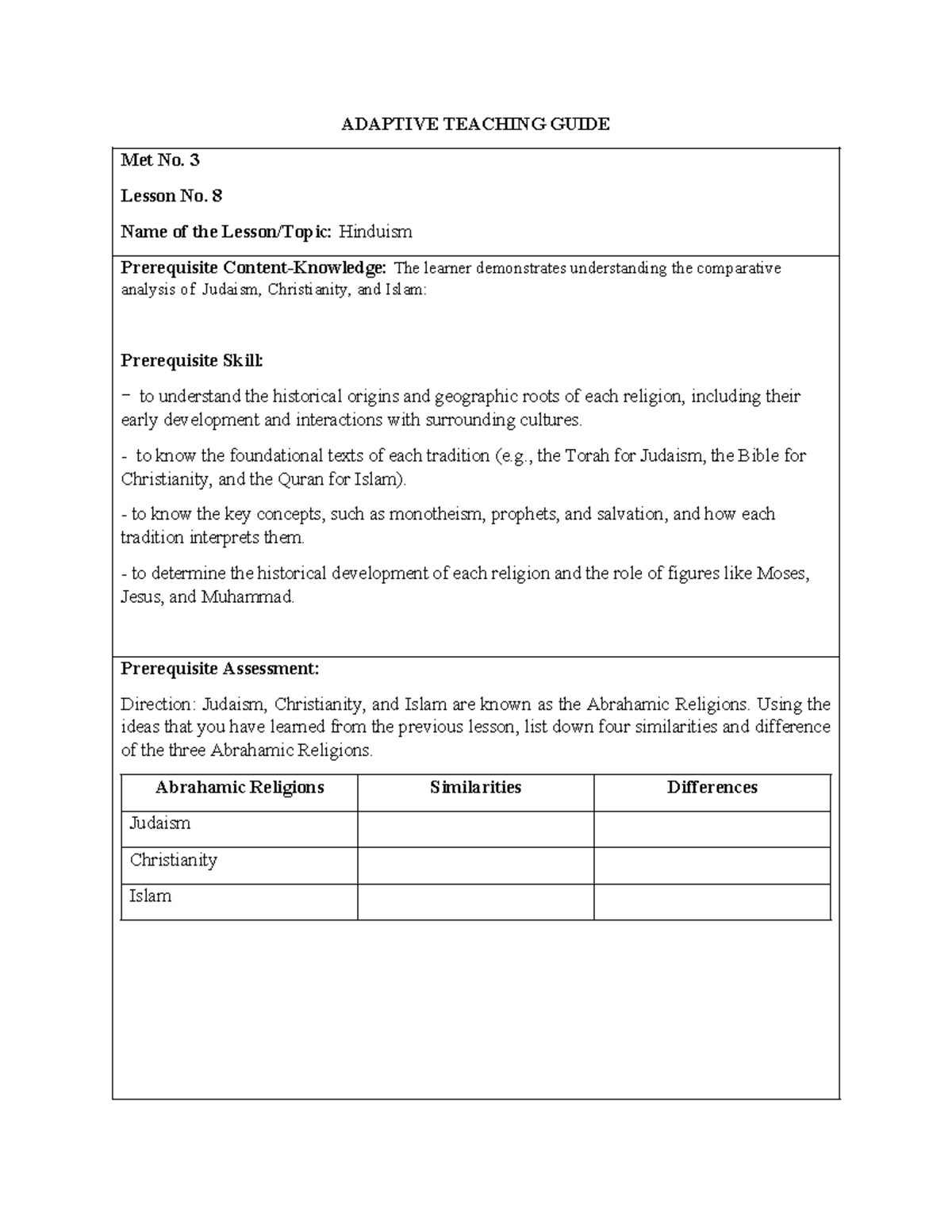 Hinduism- Final-ATG- Febres - ADAPTIVE TEACHING GUIDE Met No. 3 Lesson ...