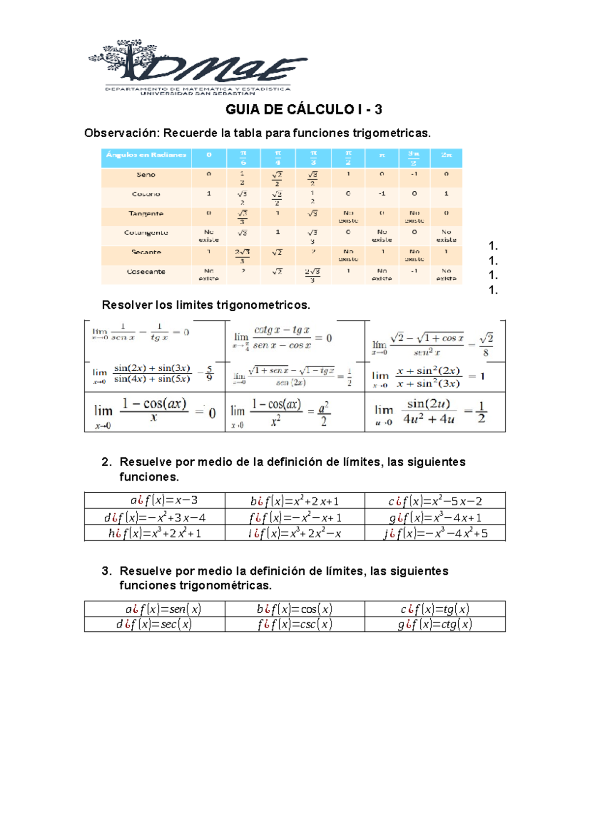 GUIA Límites- Trigonometricos - GUIA DE CÁLCULO I - 3 Observación ...
