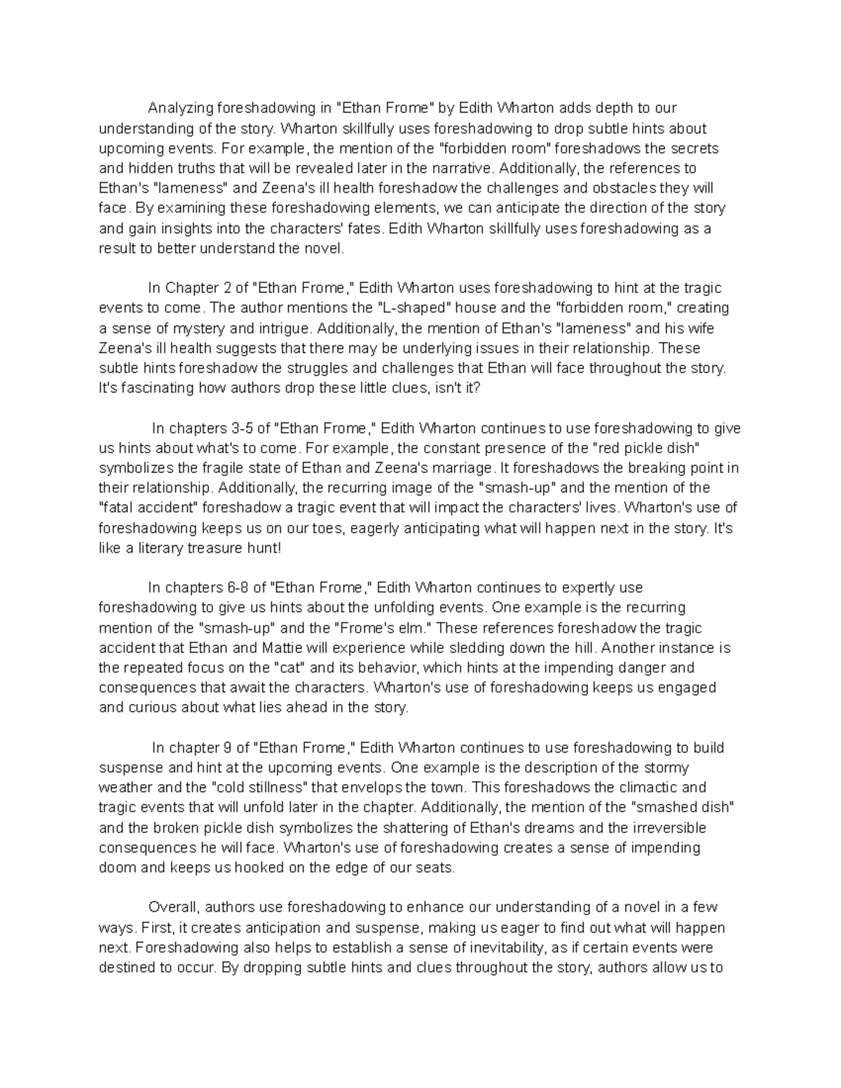 Essay unit 3 - hhhh - Analyzing foreshadowing in "Ethan Frome" by Edith ...
