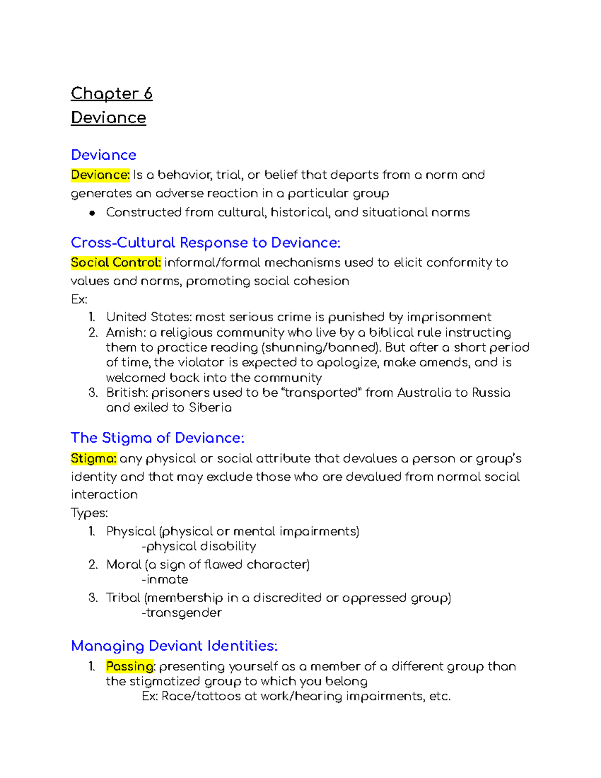 Sociology Chapter 6 - Professor Goode - Chapter 6 Deviance Deviance Deviance: Is a behavior ...