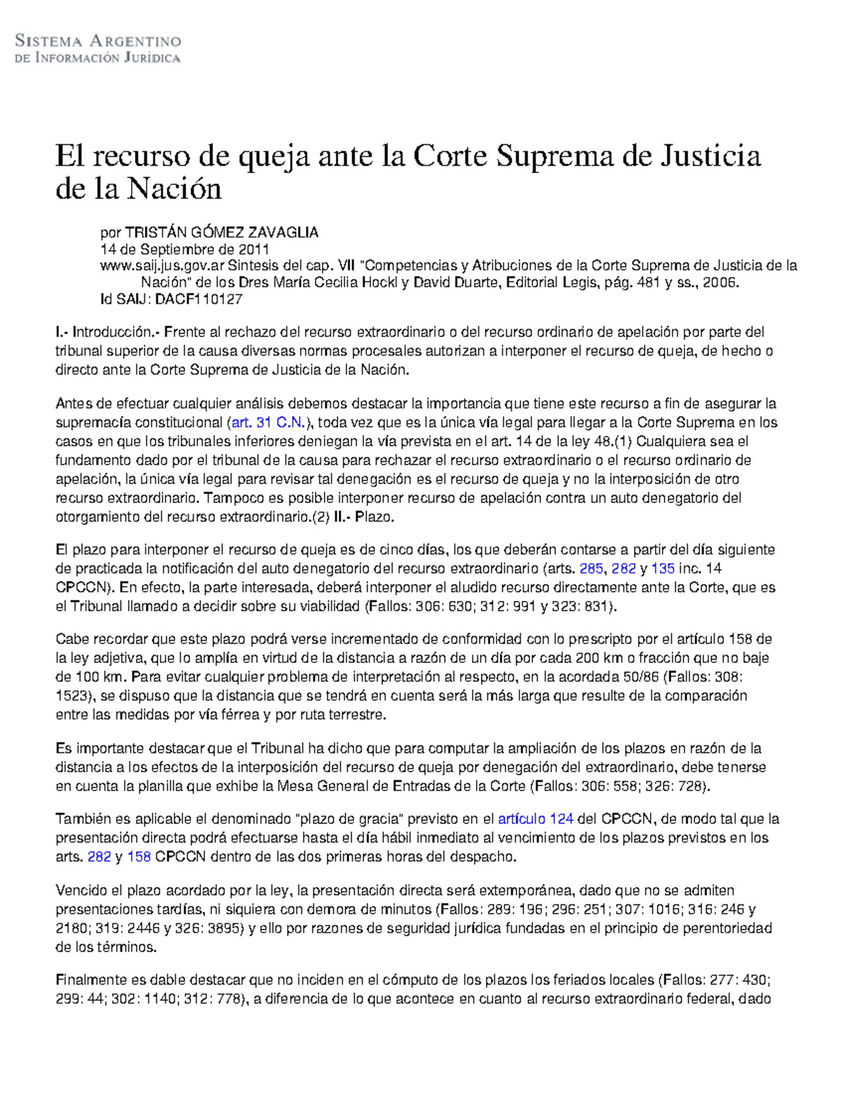 El recurso de queja ante la Corte Suprema de Justicia de la Nación - El ...