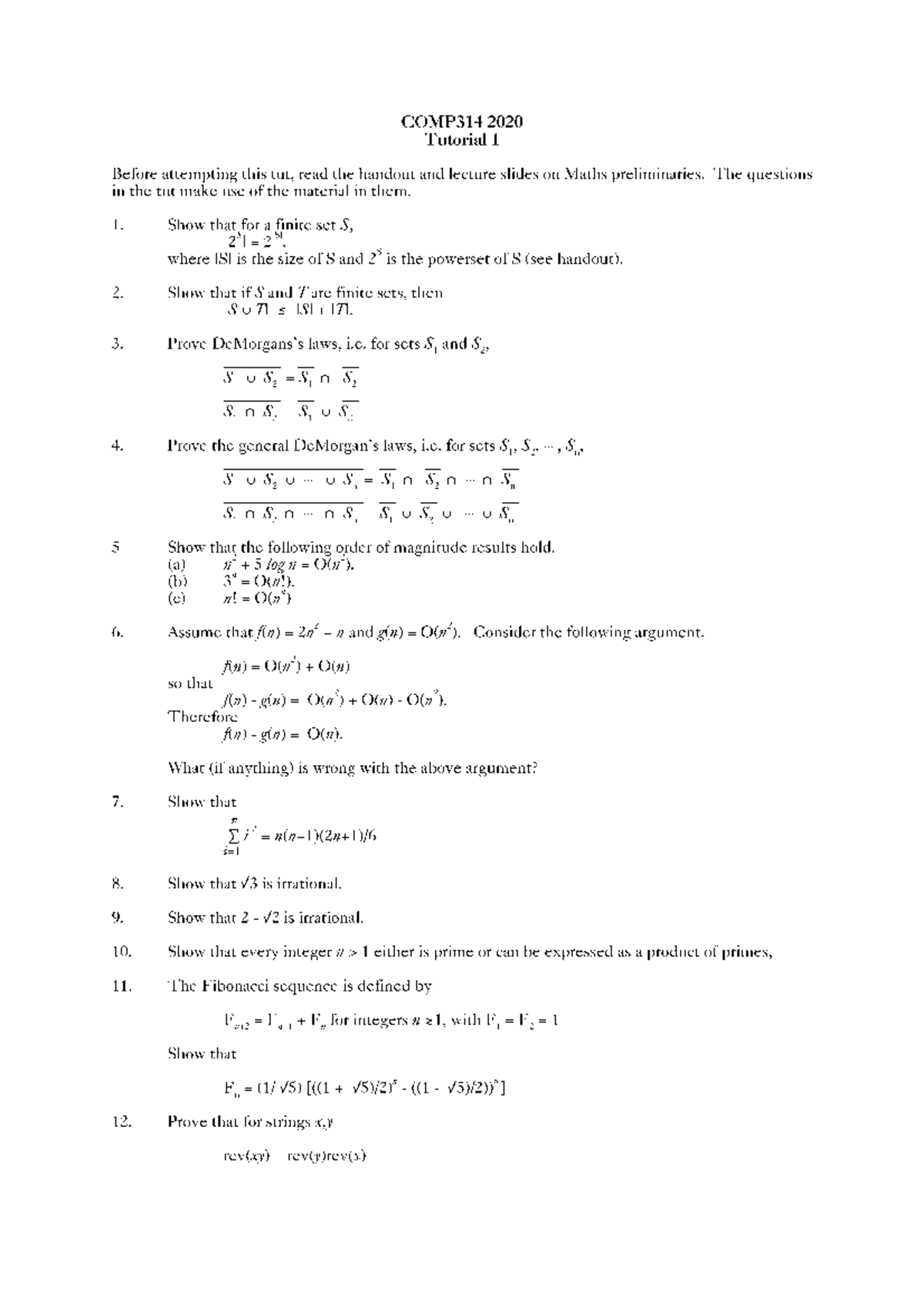 COMP314 Tutorial 1 - COMP314 - - Studocu