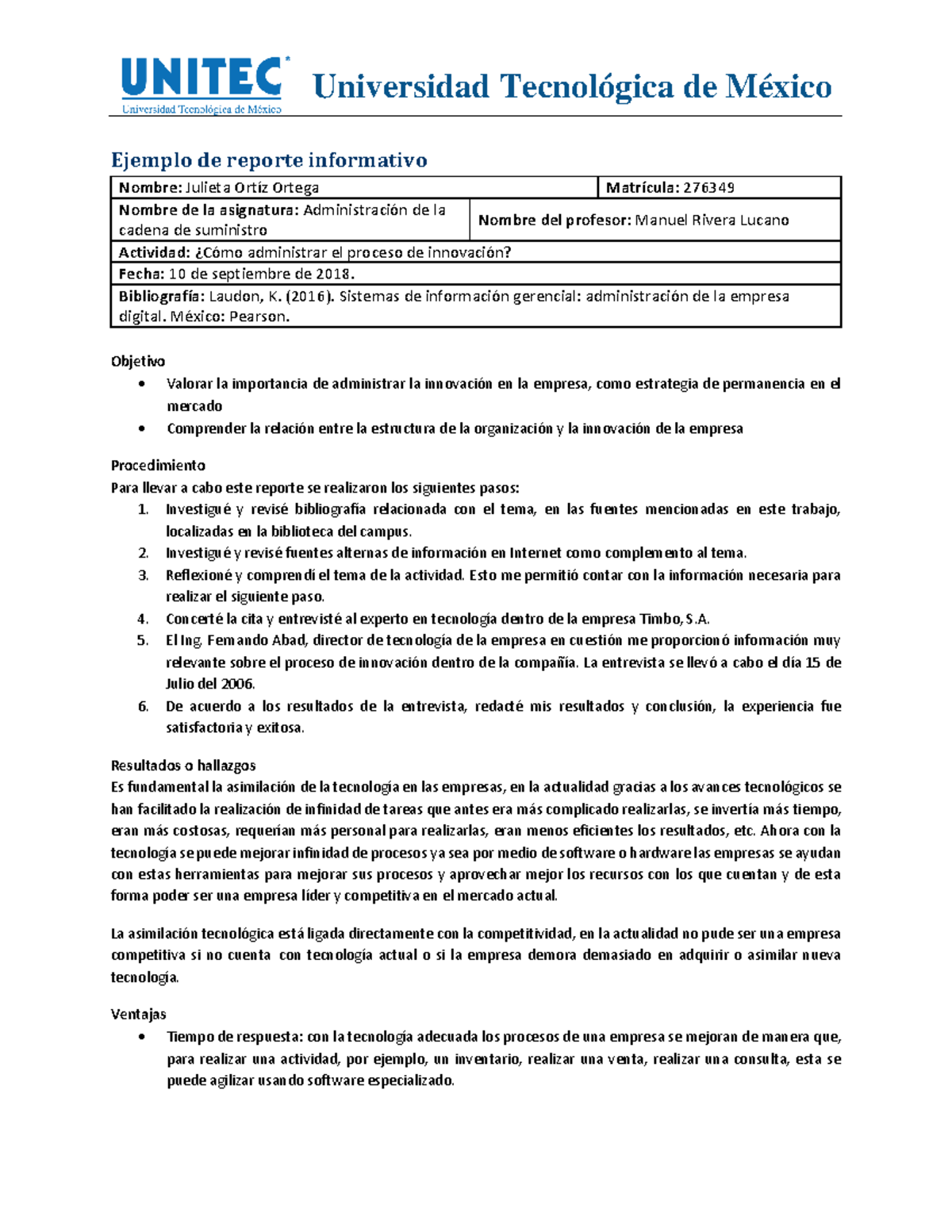 Ejemplo de reporte informativo - Universidad Tecnológica de México ...