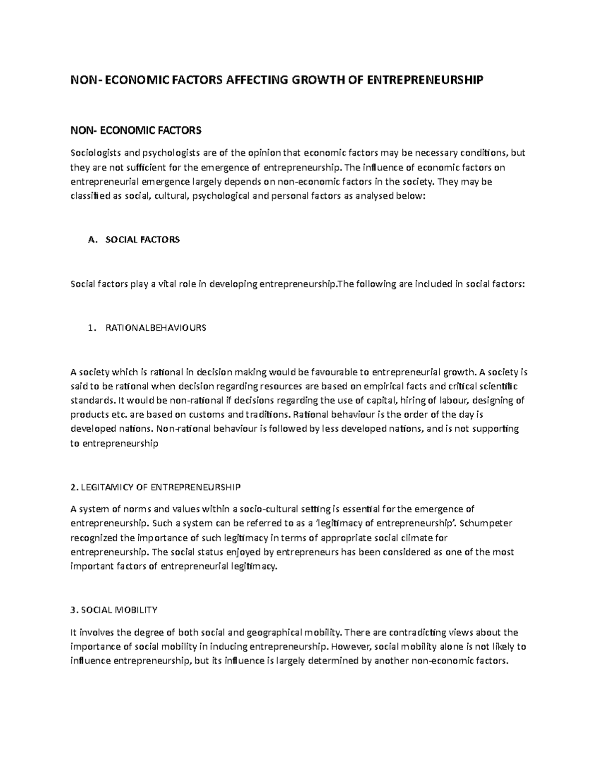 NON- Economic Factors Affecting Growth OF Entrepreneurship - NON ...