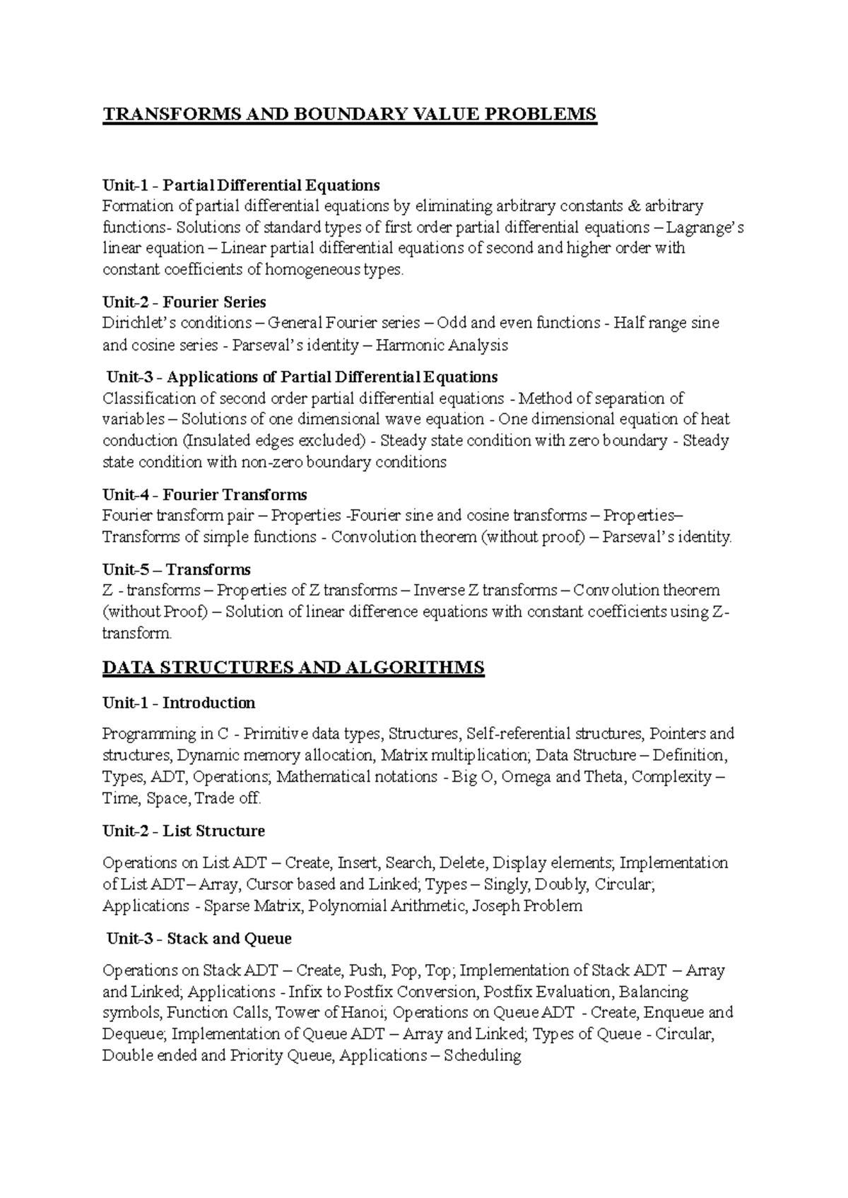 Syllabus SEM 3 - TRANSFORMS AND BOUNDARY VALUE PROBLEMS Unit- 1 ...