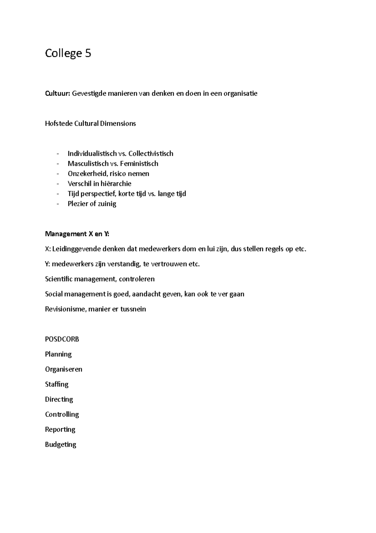 College 5 Jaar 1 Bestuurskunde Bestuurskunde Maatschappelijke