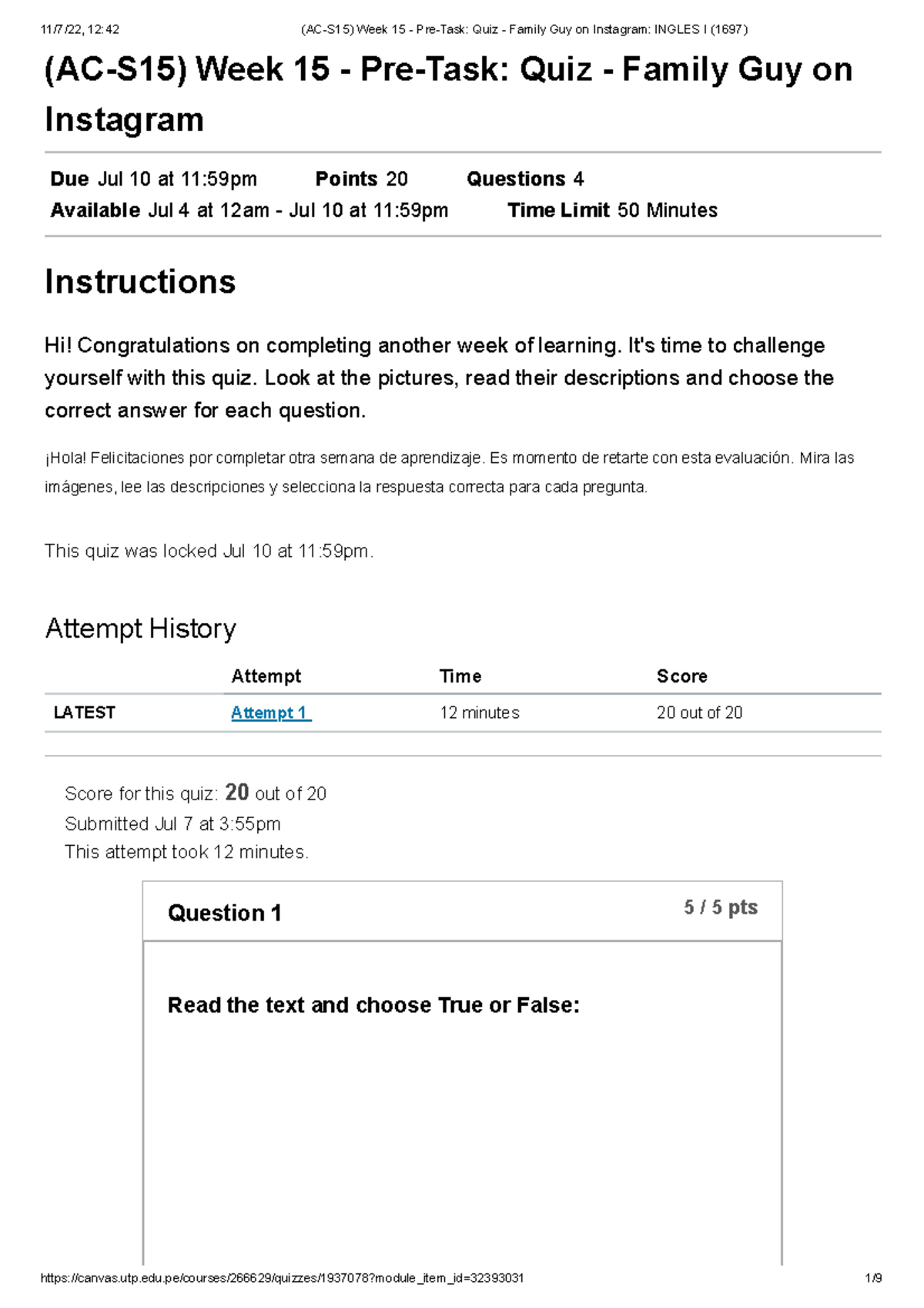 (AC-S15) Week 15 - Pre-Task Quiz - Family Guy on Instagram Ingles I (1697) - (AC-S15) Week 15 ...