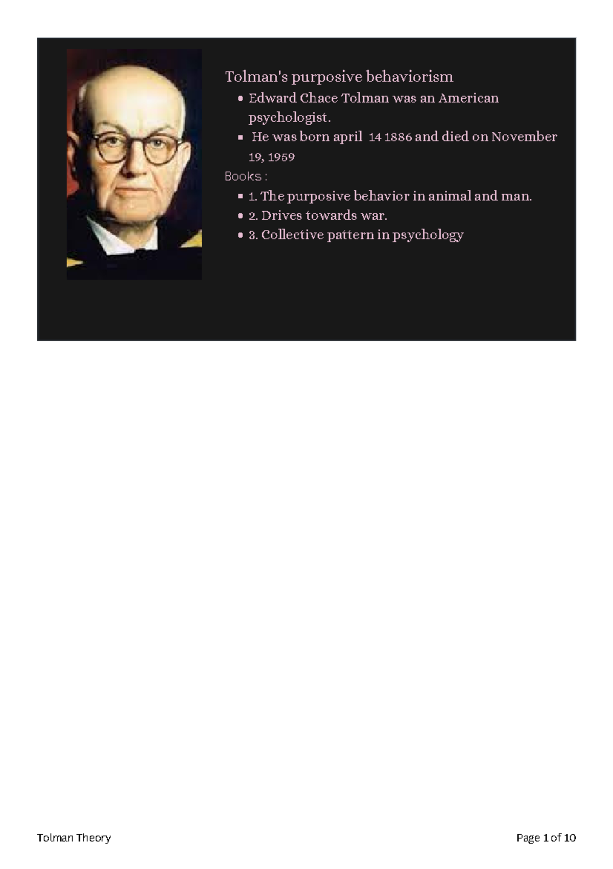 Tolman-Theory - Steller - Tolman's purposive behaviorism Edward Chace ...