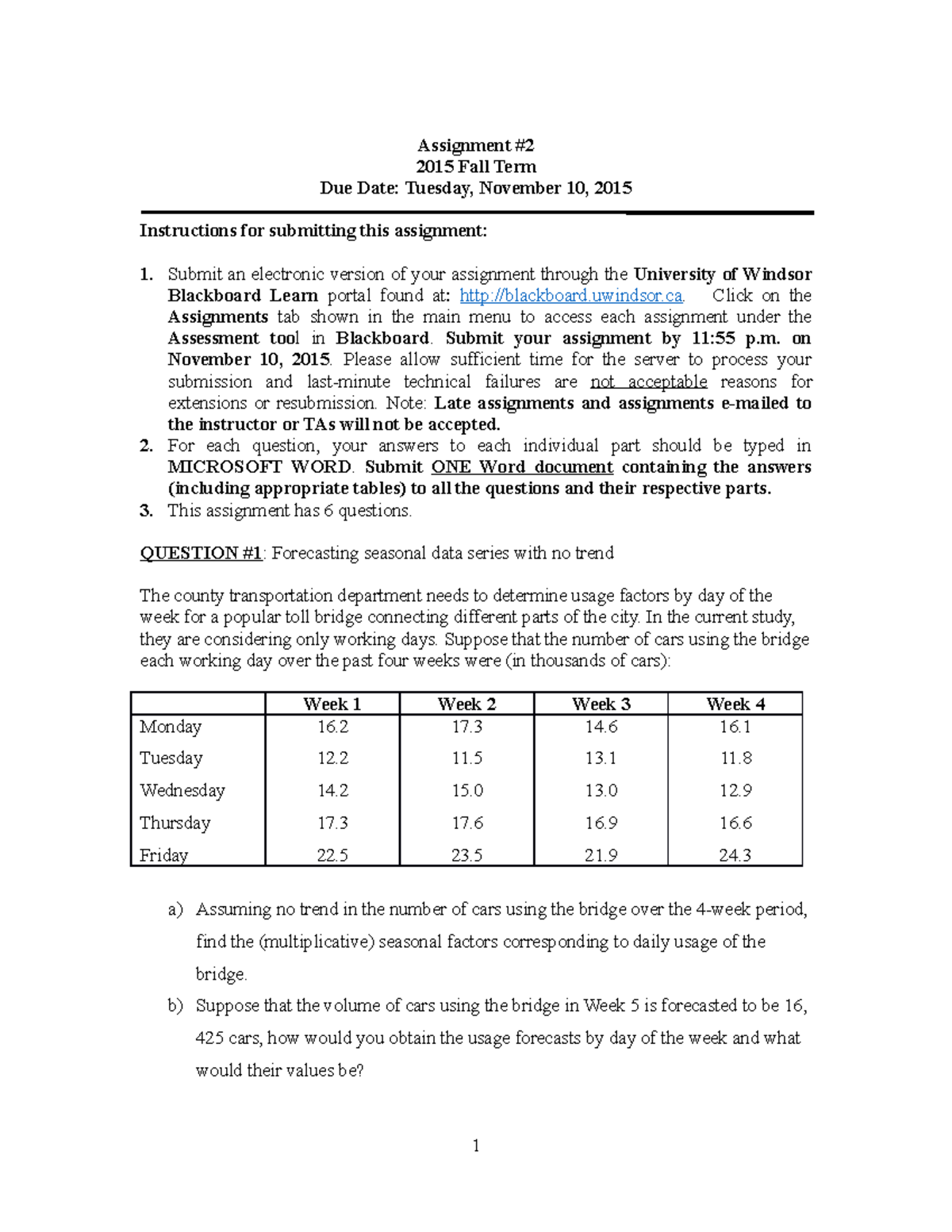 Seminar Assignments - Assignment 1 - Assignment # 2015 Fall Term Due ...