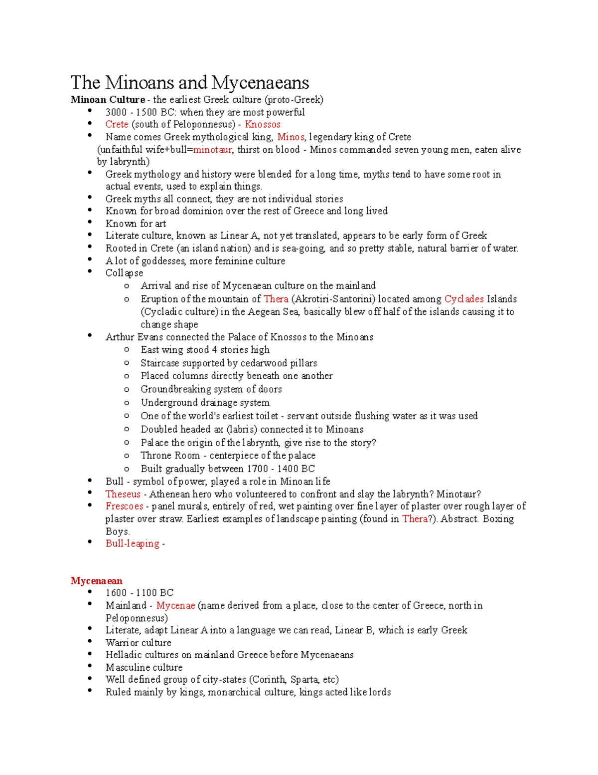 The Minoans and Mycenaeans - The Minoans and Mycenaeans Minoan Culture ...