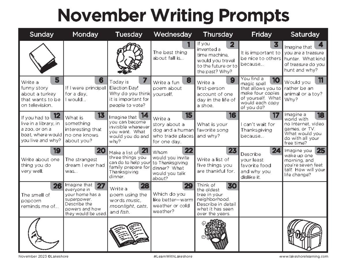 Nov Writing Prompts 23 - 29 30 4 5 6 7 8 9 10 3 12 13 14 15 16 17 18 19 ...