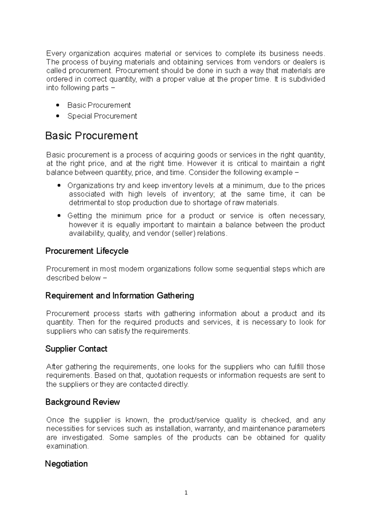 4 Procurement function - Every organization acquires material or ...