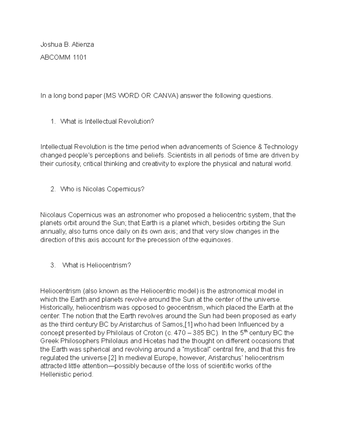 Individual Activity - Lecture notes - Joshua B. Atienza ABCOMM 1101 In ...