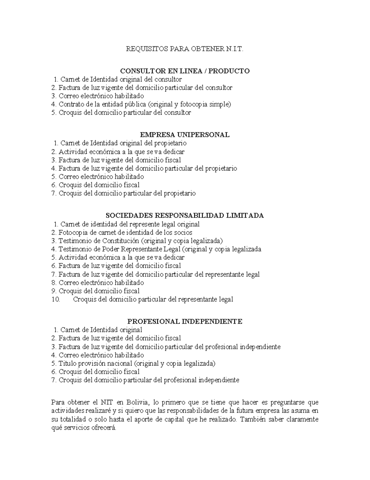 Requisitos PARA Obtener NIT - REQUISITOS PARA OBTENER N.I. CONSULTOR EN ...