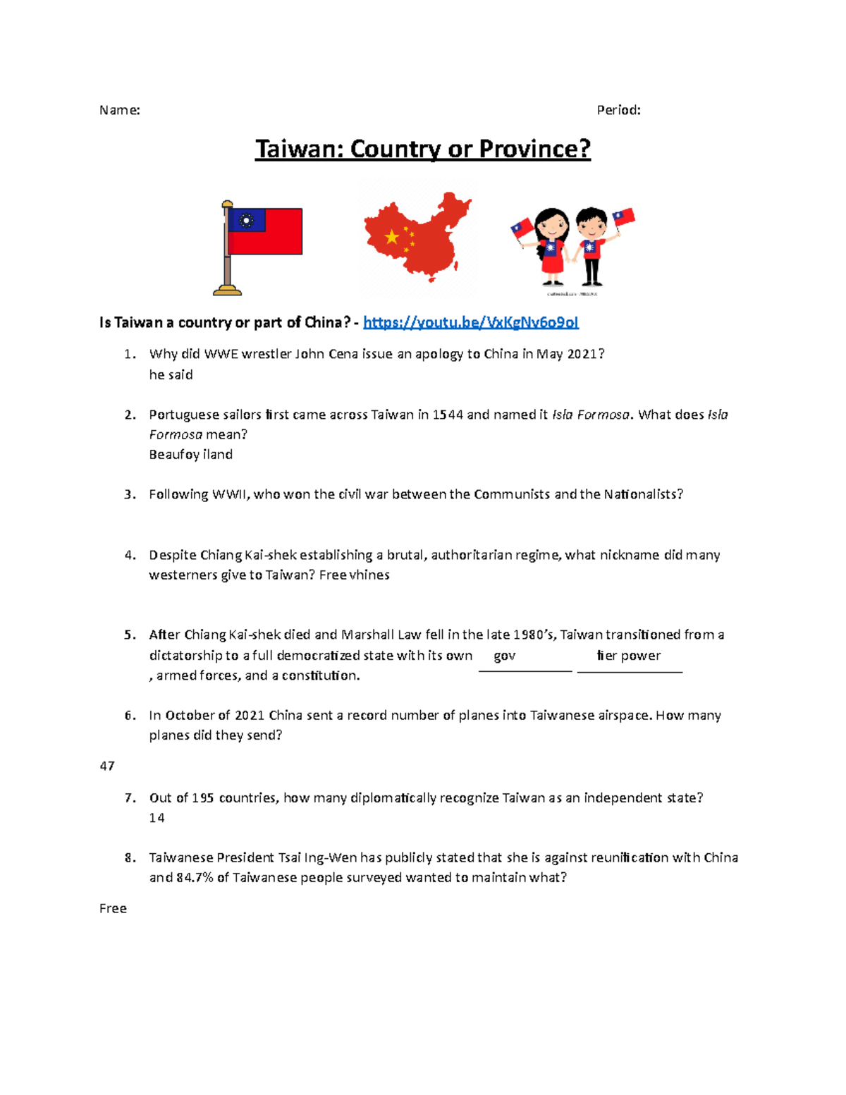 Taiwan - Province or Country - Name: Period: Taiwan: Country or ...