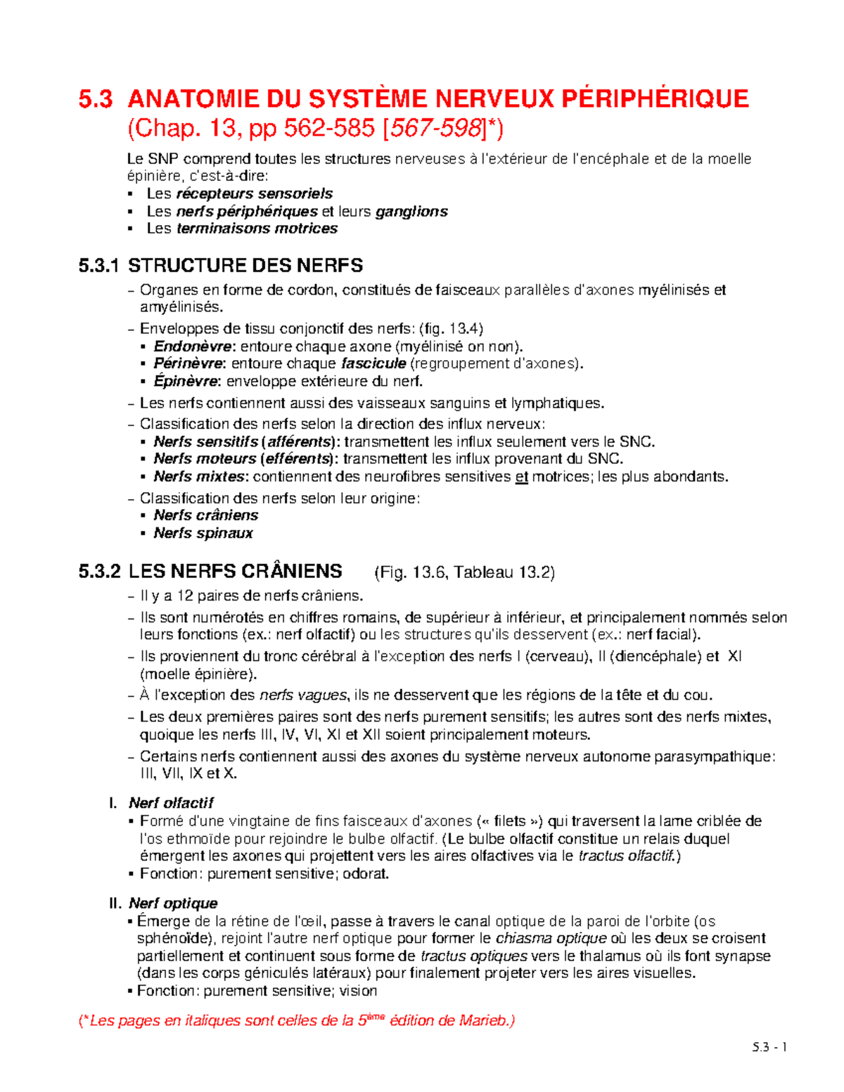 ANP1506 notes - 5 - 5 .3 ANATOMIE DU SYSTÈME NERVEUX PÉRIPHÉRIQUE (Chap ...