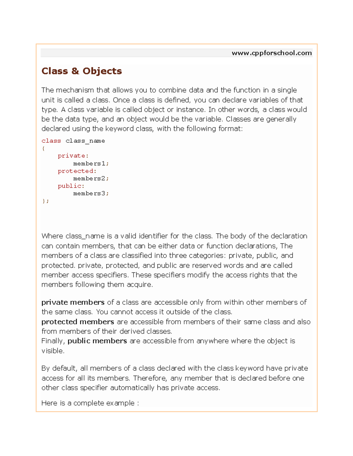 Chapter 18 Class And Objects Cppforschool Class And Objects The