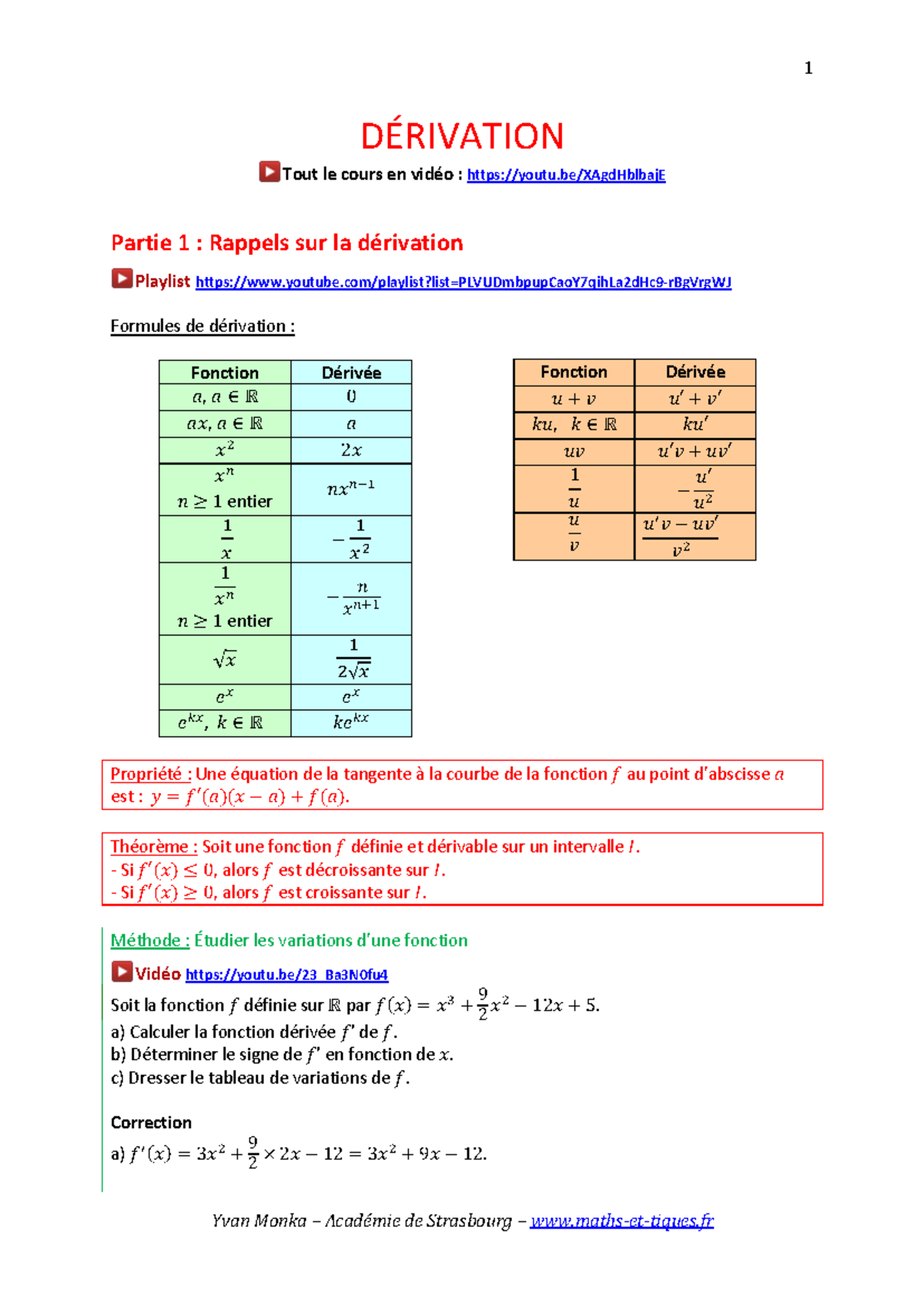 Dérivation des fonctions - DÉRIVATION Tout le cours en vidéo : youtu ...