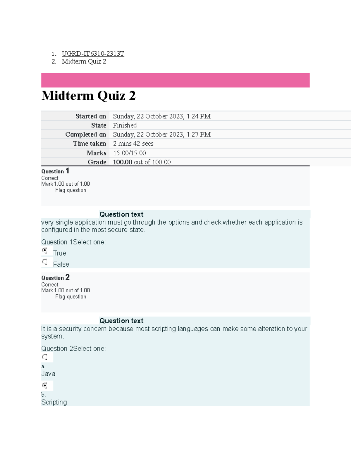 UGRD-IT6310 Network Security Midterm Quiz 2 - 1. UGRD-IT6310-2313T 2. Midterm Quiz 2 Midterm ...