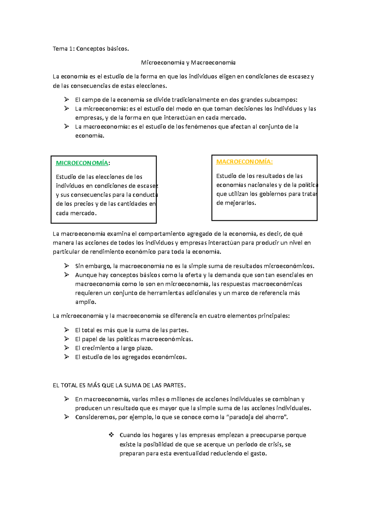 Tema 1 - Macro conceptos básicos - Tema 1: Conceptos básicos. Microeconomía y Macroeconomía La ...